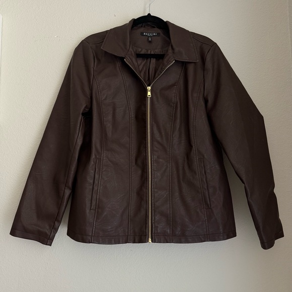 Baccini | Jackets & Coats | Baccini Faux Leather Brown Fall Jacket With ...